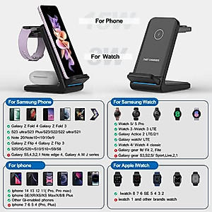 Wireless Charging Station for Samsung, Fast Wireless Charger for Samsung S23 Ultra Plus S22 Z Flip 4 Fold 4 3 in 1 Galaxy Watch Charger for Samsung Watch 5 Pro 4 Active 2, Galaxy Buds with 18W Adapter
