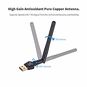 1200Mbps USB WiFi Adapter USB Wireless Adapter Daul Band (2.4G/300M+5G/867M) 802.11 ac for Desktop PC WinXP/Vista/7/8/8.1/10