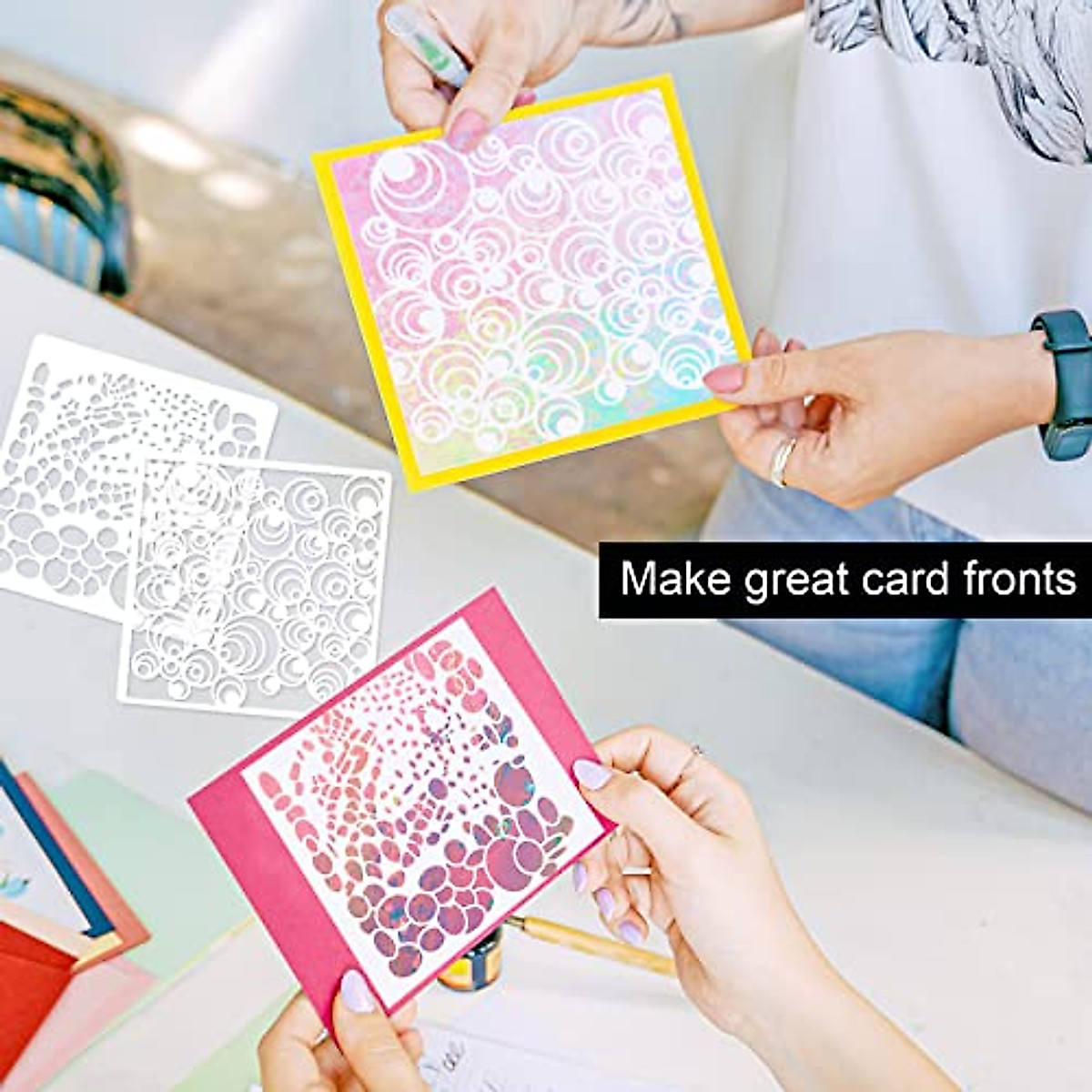 14 Pcs Layering Mixed Media Stencils Leopard Diamond Spirals Cubist Templates Geometric Patterns Stencils for Painting on Walls Canvas DIY Craft Scrapbooking Stamp Decor Card Making (6x6inch)