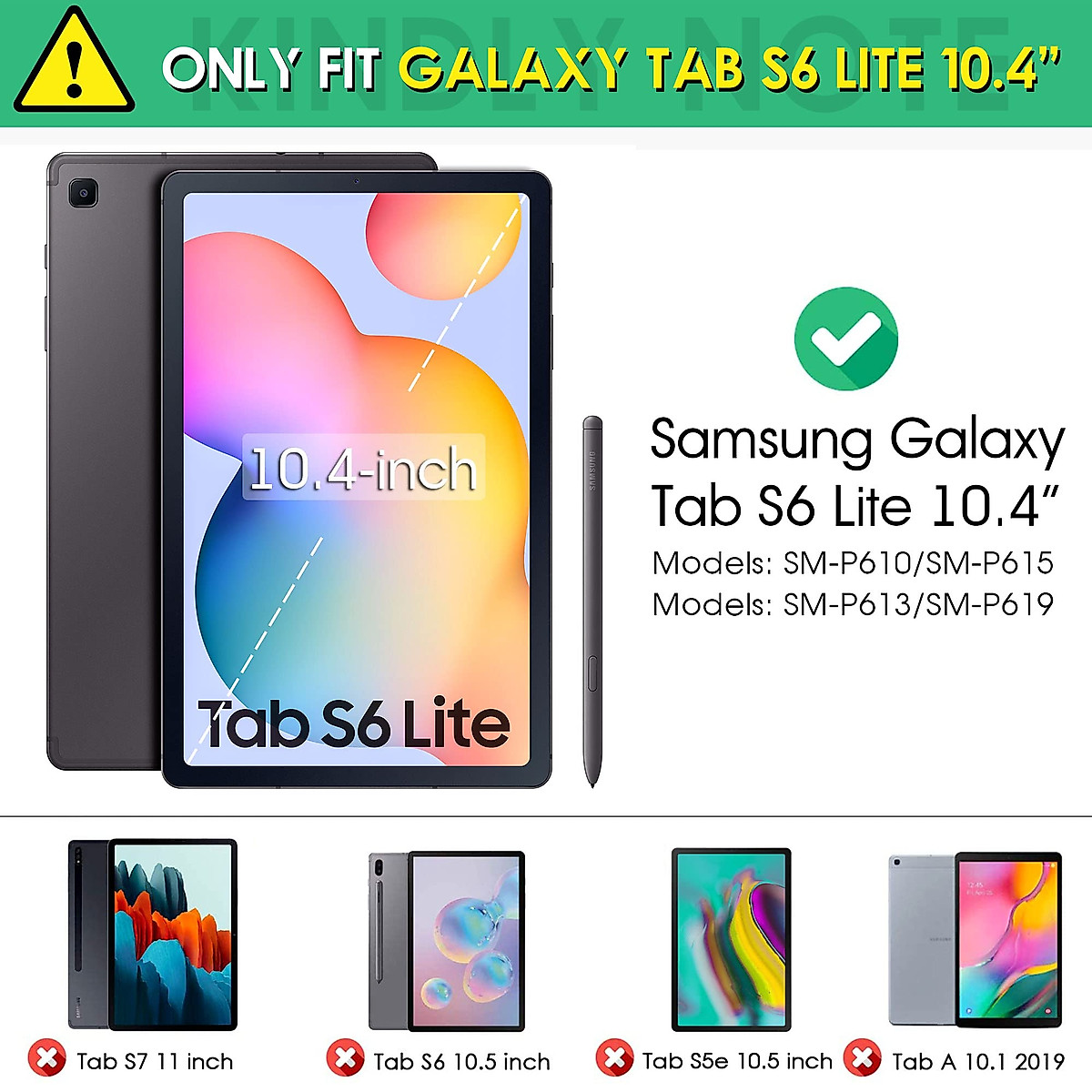 Viahoo Kids Case for Samsung Galaxy Tab S6 Lite 10.4" Tablet 2024 2022 2020 Model SM-P610/P615/P613/P619 Kid-Proof and Shockproof Tablet Case Flexible Durable Cover with S Pen Slot, Green