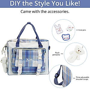 AoMoon Kawaii Backpack Japanese Cute School Bag Ita Bag JK Uniform Bag Aesthetic Backpack with Pin and Cute Accessories for Girls (S-Blue)