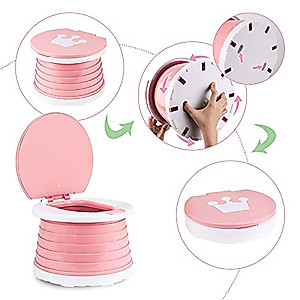 Children's Folding Toilet Portable Folding Toilet Seat Boys & Girls Foldable Potty Chair Seat Toddler Potty Training Seat (Pink)