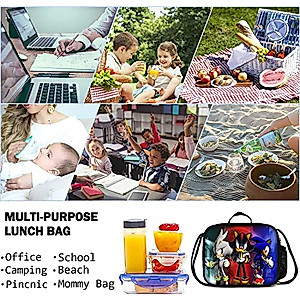 LMUCYISYIS Cartoon Lunch Bag, Anime the Hedgehog Insulated Lunch Box for Teens Students, Portable Large Capacity Bento Box for Boys Girls for Work Picnic School Travel (Cartoon 2)