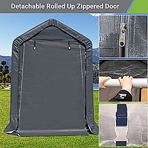 ASTEROUTDOOR 6x6 ft Outdoor Storage Shelter with Rollup Zipper Door Portable Garage Kit Tent Waterproof and UV Resistant Carport Shed for Bicycle, Motorcycle ATV & Gardening Vehicle, Dark Gray