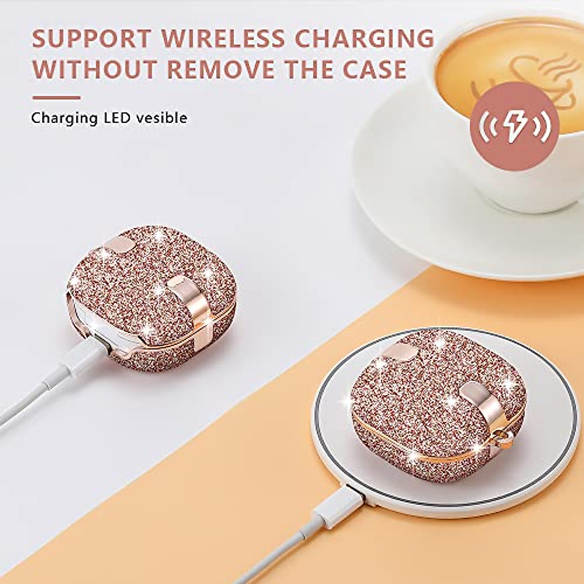 Valkit Luxury Glossy Case Compatible with Samsung Galaxy Buds 2 Case (2021) / Galaxy Buds Pro Case (2021) / Galaxy Buds Live Case (2020) Bling Sparkle - Full Body Protection Glitter Women Girls,Golden