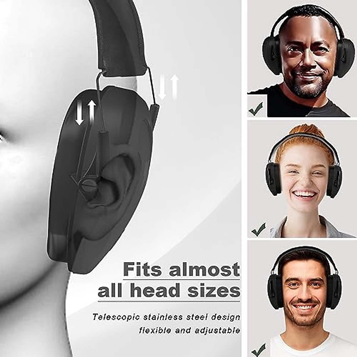 ucho 34dB Shooting Ear Protection - Maximum Hearing Protection for Gun Range, Slim Passive Noise Reduction Earmuffs（Black）