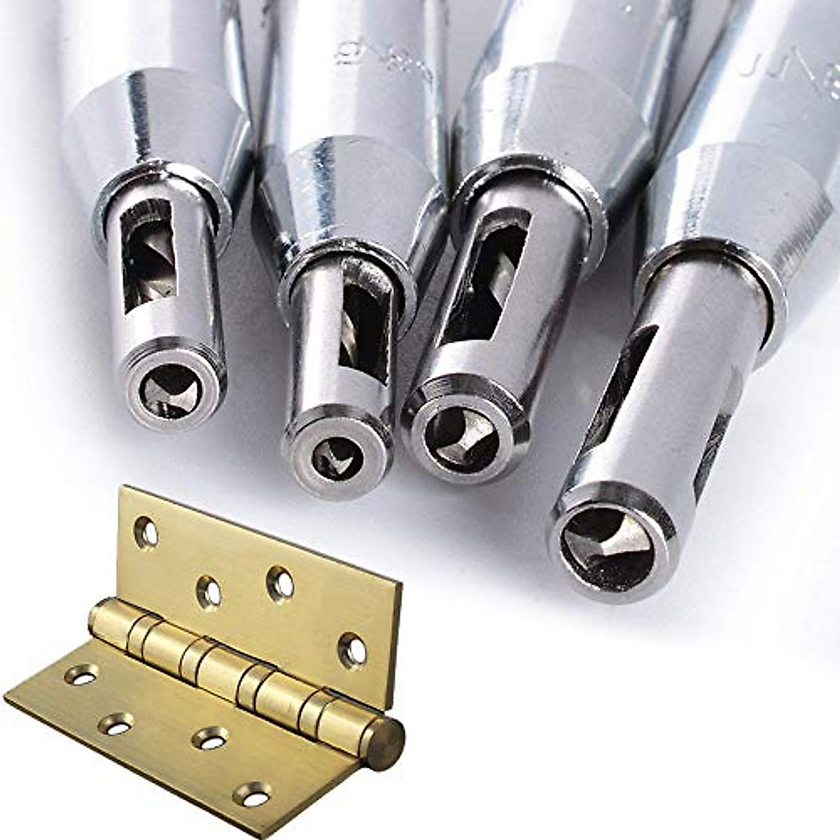 Saiper 4pcs HSS Door Self Centering Hinge Hole Opening Drill Bit Set, 1/4" Hex Shank Doors Cabinet Hinge Drill Bits Tool Set (5/64", 7/64", 9/64", 11/64")