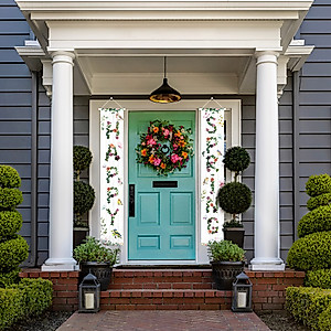 Spring Banner Outside Floral Porch Sign Outdoor Farmhouse Happy Spring Door Decor Flower Front Porch Hanging Flags for Spring Easter Holiday Party Garage Home Yard Wall Decor