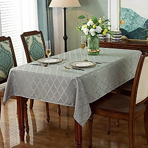 Jacquard Tablecloth Flower Pattern Polyester Table Cloth Spill Proof Dust-Proof Wrinkle Resistant Table Cover for Kitchen Dining Tabletop Decoration (Rectangle/Oblong, 52" x 70" (4-6 Seats),Gray)