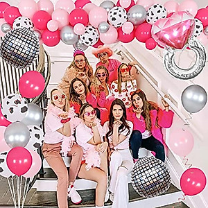 Last Disco Bachelorette Party Balloon Garland Arch Kit Silver and Pink Tinsel and Disco Ball Balloon for Nashville Western Disco Cowgirl Bachelorette Party Decoration, Bridal Shower