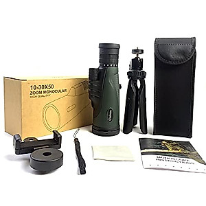 10-30x50 Monoculars for Adults High Powered, Monocular Telescope with Smartphone Adapter, HD Monocular for Bird Watching, Hunting and Camping