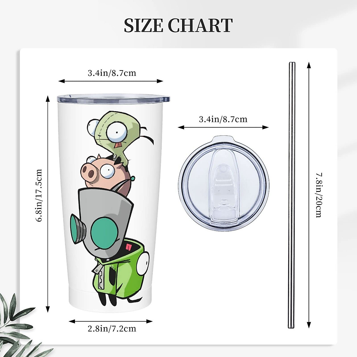 CONPELSON 20OZ Coffee Mug Invader Anime Zim Car Insulated Stainless Steel Tumbler With Straws Novelty Travel Sippy Cup for Home Office Travel