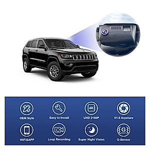 FITCAMX 4K 2160P Dash Cam WiFi Connection APP Control,Car Camera Compatible with Jeep Grand Cherokee 2014 2015 2016 2017 2018 2019, (Color : HD2-6067, Size : 4K Dual Cam 128GB)