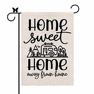 Camping Sweet Home Garden Flag Away from Home Camper Vertical Burlap Double Sided Farmhouse Outdoor Decorations Yard Lawn Decor 12.5 x 18 Inch