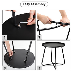 TeoKJ Outdoor Side Tables, Anti-Rust Metal Outdoor End Table, Small Patio Table Round End Table Outdoor Table for Garden Balcony Yard Porch Patio Lawn Black
