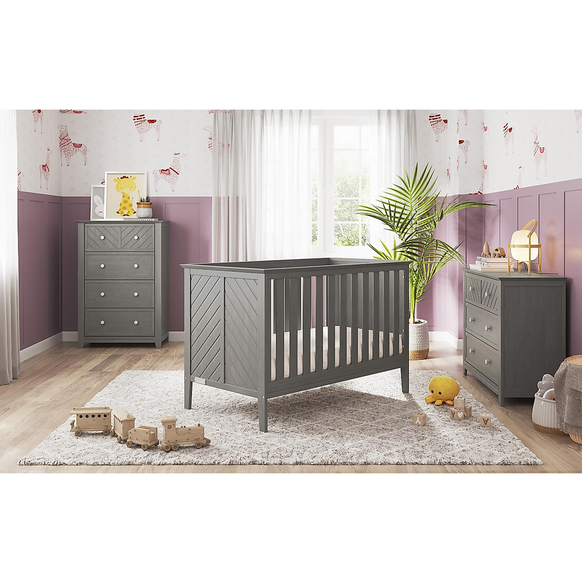 Child Craft Atwood Crib, Dresser and Chest Nursery Set, 3-Piece, Includes 3-in-1 Convertible Crib, Dresser and Chest, Grows with Your Baby (Lunar Gray)