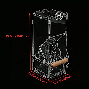 No Mess Acrylic Pet Parrots Birds Feeder with Perch Cage Automatic Food Feeder Cage Toy Parakeet Seed Food Container(L Single Type)