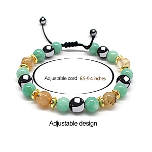 Citrine Crystal Bracelet with Green Aventurine for Maximum Lucky Money Wealth, Prosperity, Good Luck Feng Shui Bracelet Hematite Bracelet Pulseras para hombres, Bracelets for Women, Mens Bracelets Set