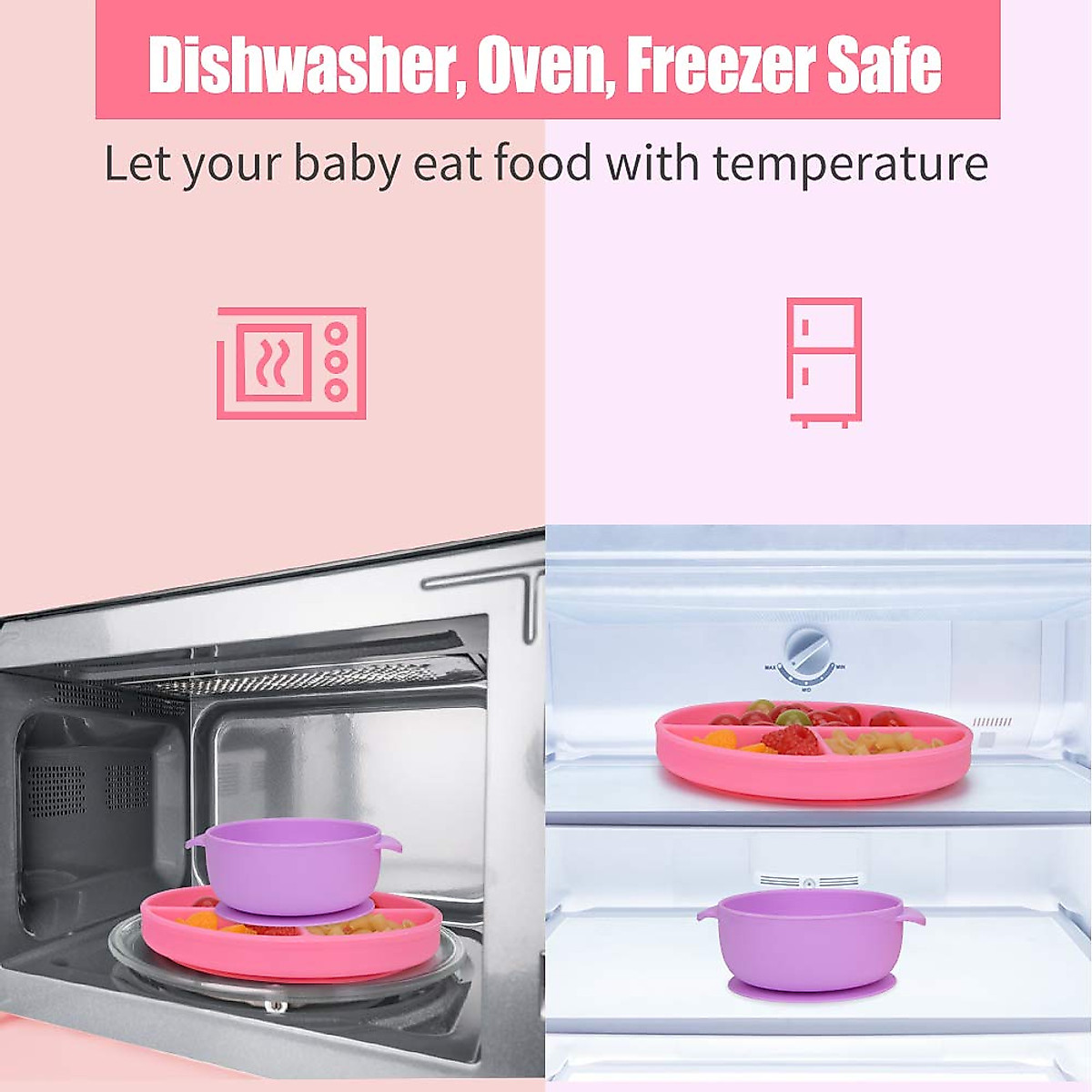 Baby Plate Bowl - Silicone Mini Mat - Super Suction Placemat Bowl with 2 Spoons for Self Feeding, 100% Safe Silicone, Dishwasher and Microwave Safe KingKam