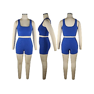 KANSOON Two Piece Short Set for Women Sexy Summer Crop Top Tik Tok Leggings Outfits Tracksuit Blue L