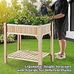 AMERLIFE Raised Garden Bed with Legs 36.3x36.3x24 Inch Herb Planter with Divider Liner Flower Herb Wood Planter with Storage Shelves for Backyard Patio Extra Gloves 3 Tools 8 Grow Area 20 T-Tag