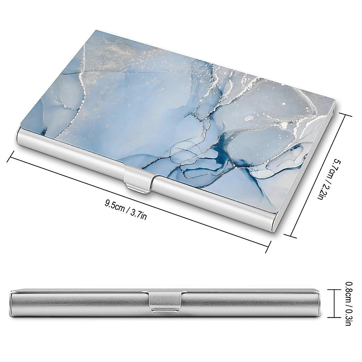 IFBUITE Business Card Holder, Color UV Printing Pattern Metal Card Holder Wallet, Aluminum Alloy Pockets Credit Card Organizer Business Card Case for Men and Women (Blue Marble)