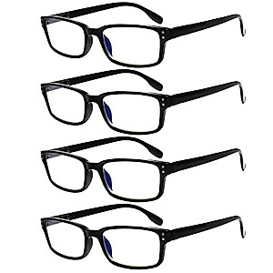 Kerecsen READING GLASSES 4 Pack Spring Hinge Comfort Readers Plastic Includes Sun Readers (4 Pack Black, 1.25)