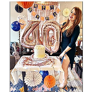 Navy Blue Birthday Decorations for Women 50th/40th/60th Birthday Qian's Party Champagne Peach Navy Peach Balloons HAPPY BIRTHDAY Banner for Women's Birthday Party Decorations