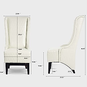 Yoluckea High Back Dining Chair, Retro Wing Back King Throne Chair Head Chairs for Dining Table, PU Leather Upholstered Accent Side Chair for Living Room Dining Room Bedroom, Milky White