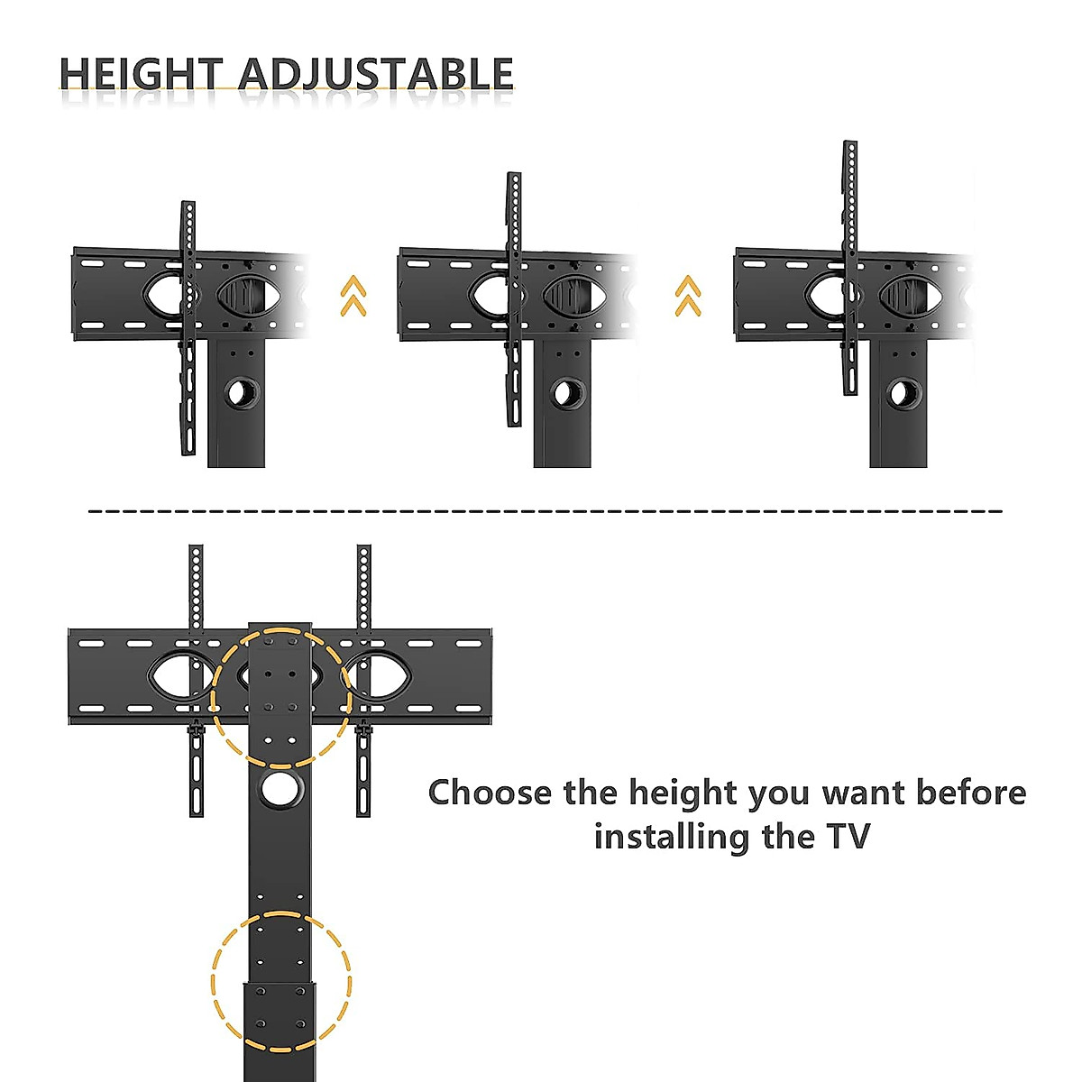 Universal Floor TV Stand with Height Adjustable Swivel Mount and 3 Media Storage Shelves, Fit for 42 43 47 50 55 60 65 70 75 Inch Plasma LCD LED OLED Flat or Curved Screen TVs