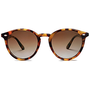 SOJOS Retro Round Polarized Sunglasses for Women Men Classic Vintage Sunnies SJ2069, Amber Tortoise/Brown