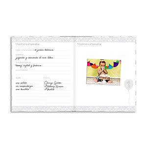 Pearhead Spanish Language Version Chevron Keepsake Baby Memory Book in Spanish with Clean Touch Ink Pad, Gray