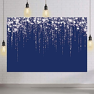 AIBIIN 10x7ft Navy Blue Glitter Backdrop Birthday Party Decorations Silver Sequins Dots Photography Background Wedding Bridal Shower Party Decor for Women Photo Shoot Props Cake Table Banner