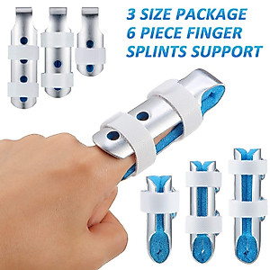 6 Pieces Finger Splints Metal Finger Support Finger Stabilizer for Adults and Children Finger Knuckle Joint Fixation, 3 Sizes (Blue)