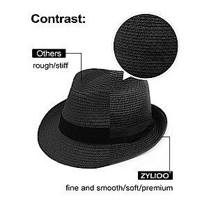 Zylioo XXL Oversize Straw Trilby Hat,Big and Tall Short Brim Panama Hats,Roll Up Summer Fedora Hat