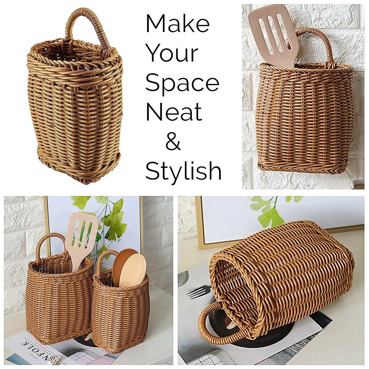 Hanging Woven Storage Basket, Decorative Wall Basket Organizer for Plants, Key, Sunglasses, Wallet on Door, Fern Wall Hanging Basket Planter
