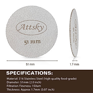 Attsky 51mm Espresso Puck Screen, Espresso Filter for 51mm Portafilter Filter Basket, Reusable Espresso Screen with 1.7mm Thickness 150μm 316 Stainless Steel
