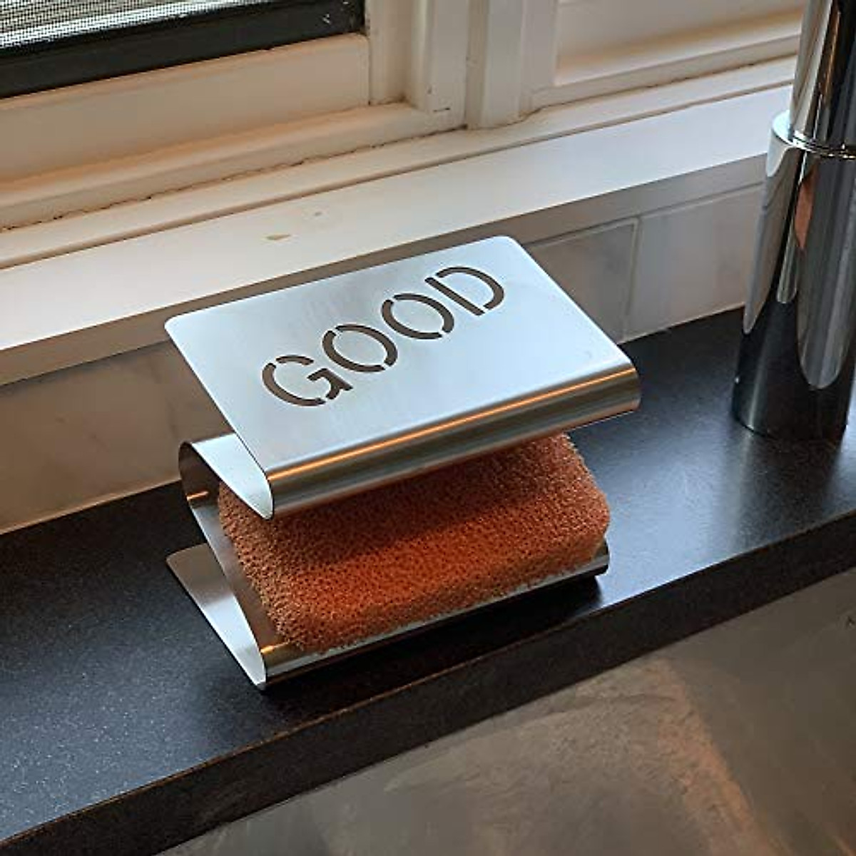 Fox Run Good/Evil Sponge Shelf and Holder, One Size, Stainless Steel