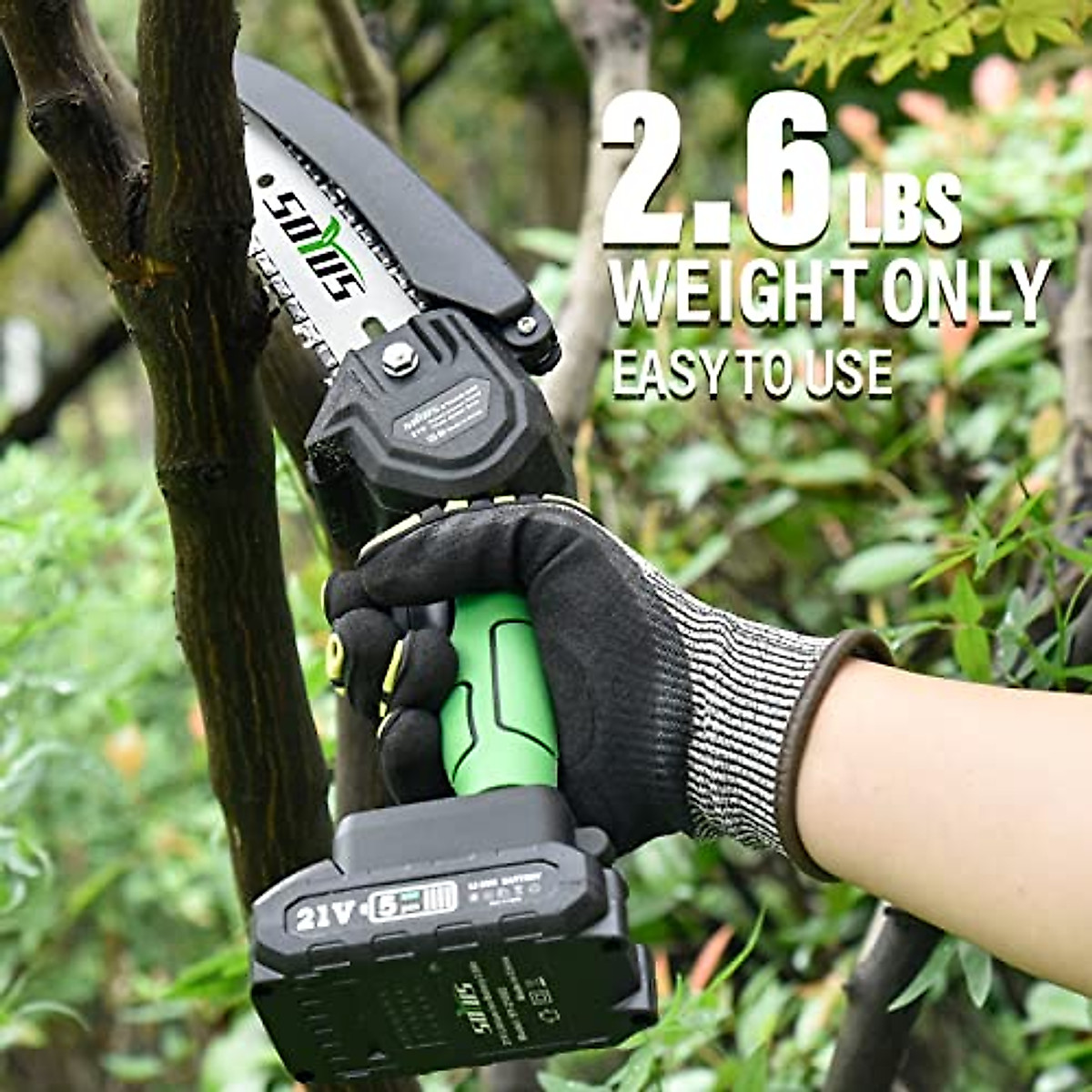 Mini Chainsaw 6-Inch Cordless, SOYUS Electric Chainsaw Mini Battery Chainsaw with 2Pcs Batteries, Handheld Small Chainsaw for Tree Trimming Branch Wood Cutting Green