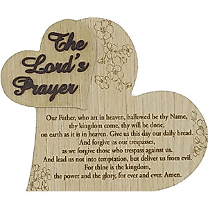 UNIDECO Wooden Heart Décor Wall - 7.0 Inch The Lords Prayer Wall Art - Wood Heart Shaped Decoration for Home - Hanging Art Living Room Accent Shelve - Decorative Religious Praying Rustic Kitchen