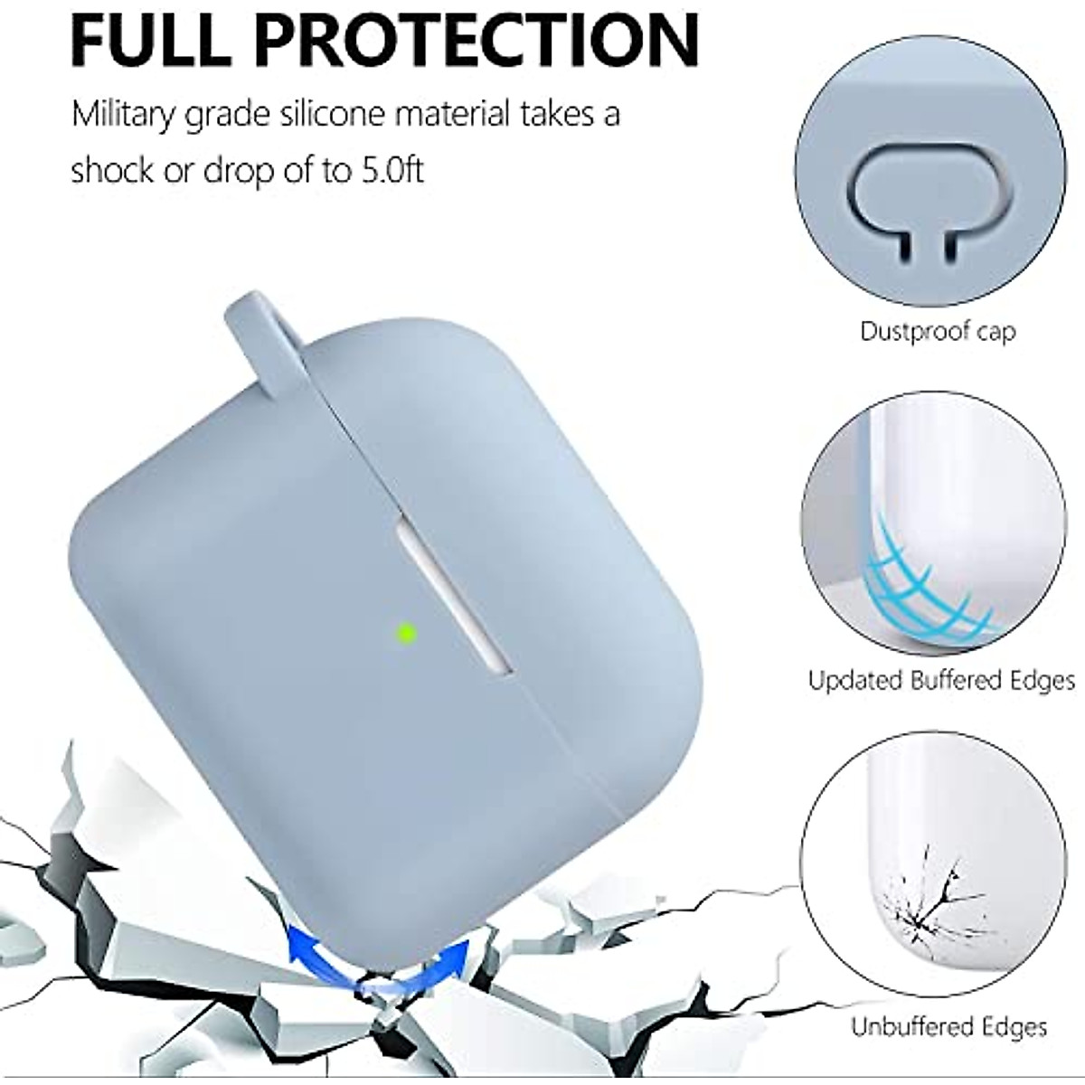 Case for Airpods 3 (2021), Filoto Apple Airpod 3 Generation Case Cover for Women Girls, Silicone Case for Air Pod 3rd Charging Case with Pompom Keychain Accessories (Gray Blue)