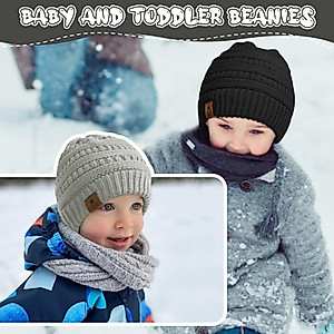 Durio Soft Warm Knitted Baby Hats Caps Cute Cozy Chunky Winter Infant Toddler Baby Beanies for Boys Girls 3 Pack Black & Light Grey & Navy