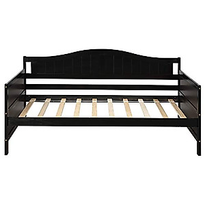 Lepfun Twin Size Wooden Daybed with Trundle, No Box Spring Needed Sofa Bed w/Slats Support, Classic and Simple Platform Bedframe for Bedroom, Living Room, Space Saving Furniture, Espresso