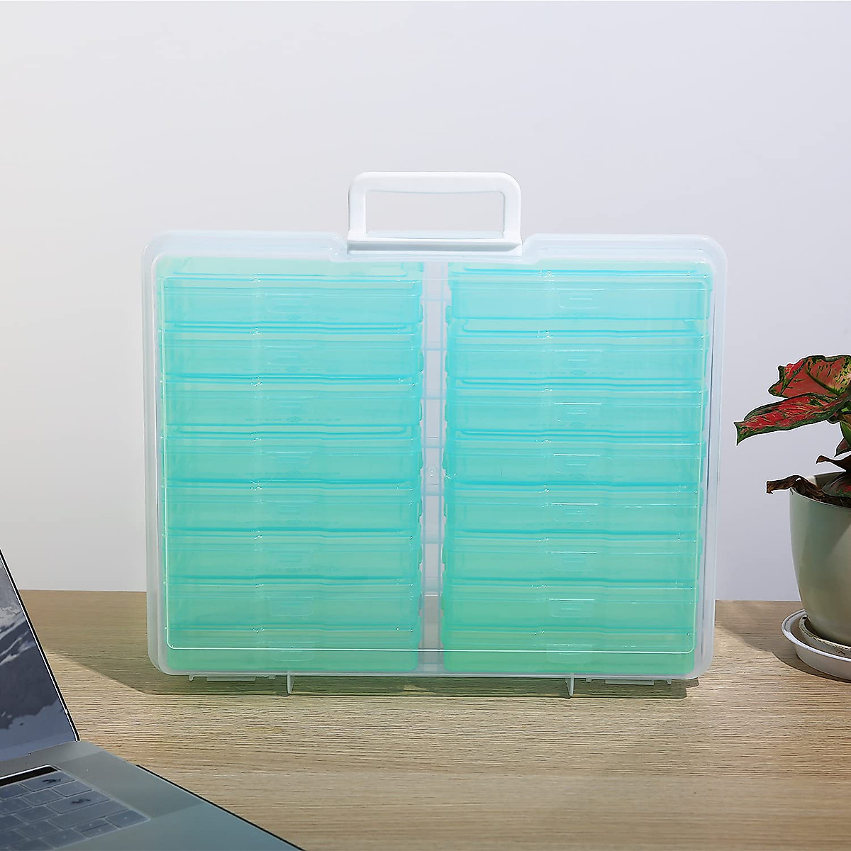 Naivees Photo Case 4" x 6" Photo Storage Case - 16 Inner Photo Organizer Boxes Transparent Craft Keeper Photo Storage Containers Box for Photos, Pictures,Art(Blue)