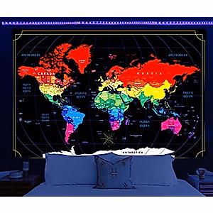 BIECWIAY World Map Blacklight Tapestry UV Reactive Tapestry for Bedroom Fantasy Trippy Tapestry Black Light Tapestry Aesthetic Wall Hanging for Room Home Decor