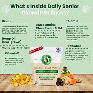 Vet Naturals Daily Senior Overall Wellness Joint Supplement for Dogs - All-in-One Dog Vitamins w Glucosamine for Dogs - 60ct Dog Hip and Joint Supplement - Grain-Free, Soy-Free, Rotisserie Chicken