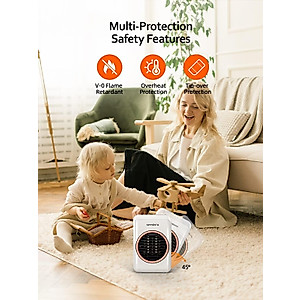 Small Space Heater for Office Home, 350W Ceramic Electric Heater with Tip-over and Overheat protection, Fast Safety Heat Personal Portable Desk Heater, Space Heaters for Indoor Use Bedroom Table White