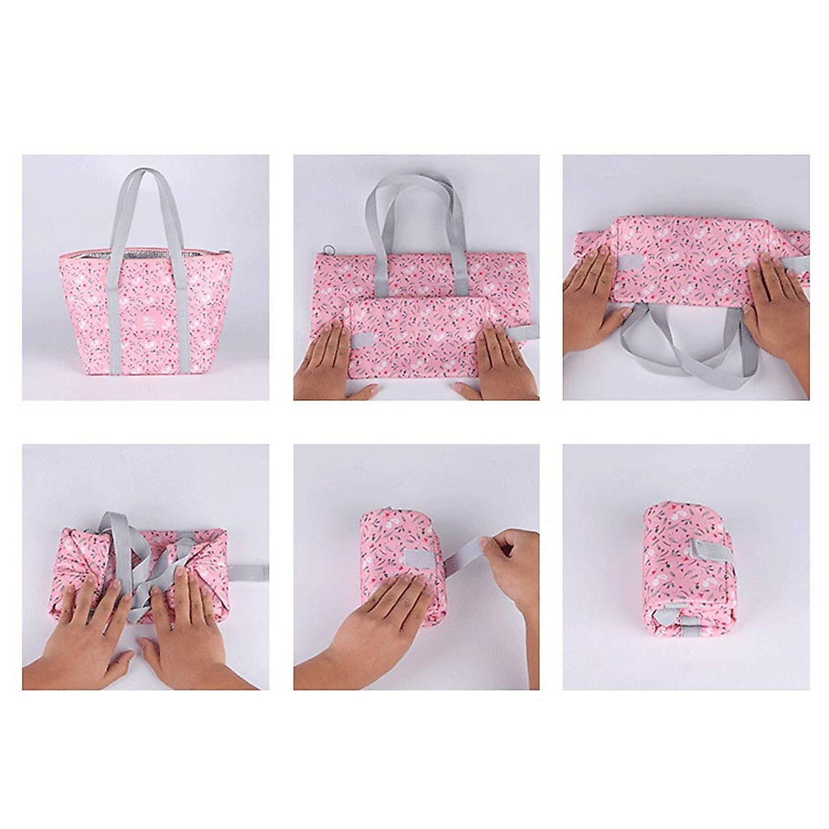 Heicat Reusable Lunch Bag Tote Bag for Women - Insulated Lunch Bag Lunch Box - Aluminum Foil Insulated Zip Cooler Bag - Pink Rabbit