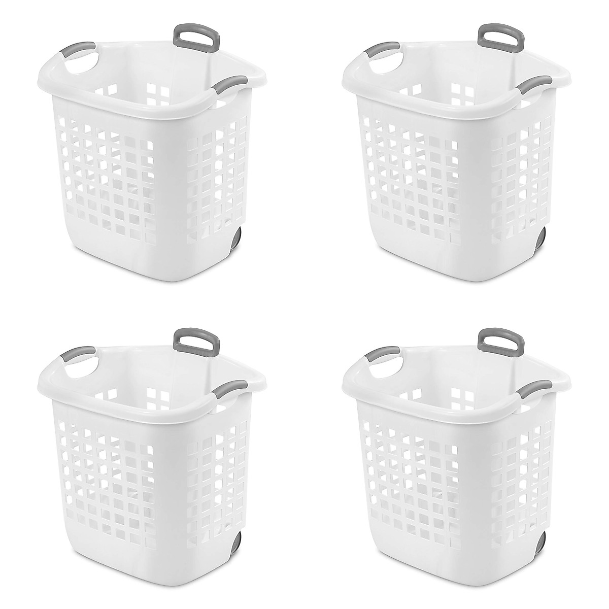 Sterilite 12168006 2 Bushel 71L Ultra Laundry Basket, White w/Titanium handles, 6 pack & 12248004 Laundry Basket, 62 L, White, Pack of 4