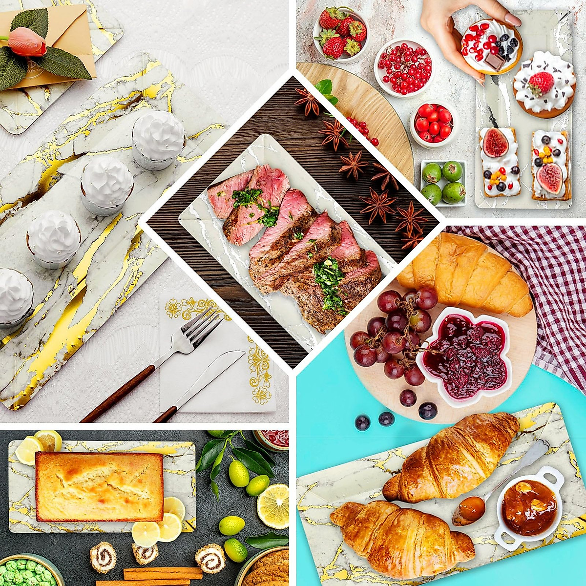 Efavormart 10 Pack | 16"x 8" Black Paper Cardboard Serving Trays with Gold Foil Design - 1100 GSM for Wedding, Birthday, Parties, Receptions, Banquets, Baby Showers, Catered Events